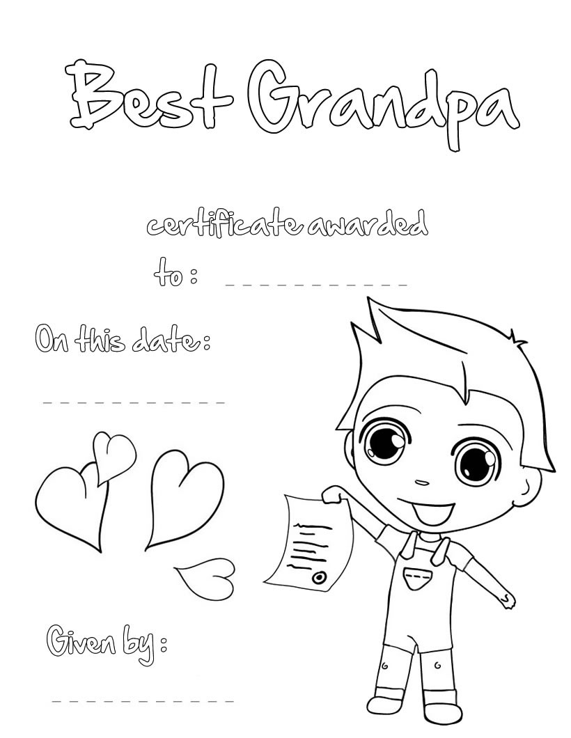 Best Grandpa Certificate Coloring Pages Hellokids